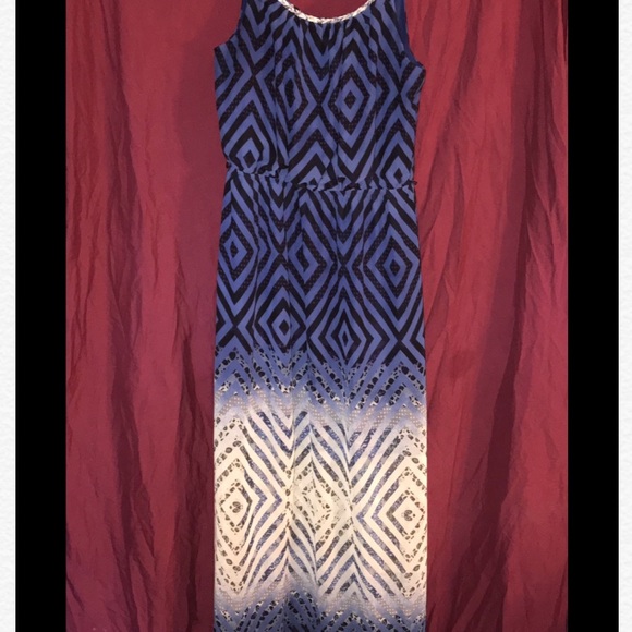 Cato | Dresses | Stunning Blue Maxi Dress With Hexagonal Pattern | Poshmark